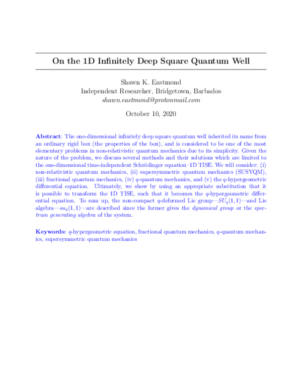 (PDF) 1D Deep Square Quantum Well Solutions
