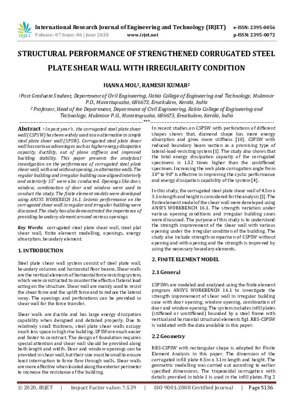 (PDF) IRJET- STRUCTURAL PERFORMANCE OF STRENGTHENED CORRUGATED STEEL ...