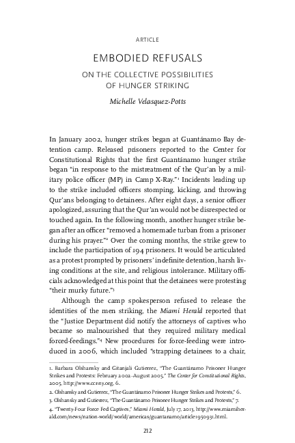 (PDF) Embodied Refusals: On the Collective Possibilities of Hunger Striking