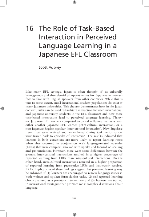 Pdf The Role Of Task Based Interaction In Perceived Language Learning