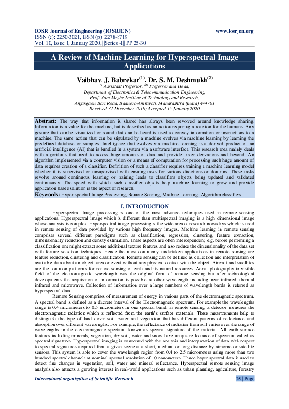 (PDF) A Review of Machine Learning for Hyperspectral Image Applications