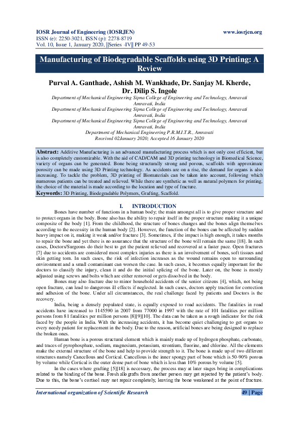 (PDF) Manufacturing of Biodegradable Scaffolds using 3D Printing: A Review