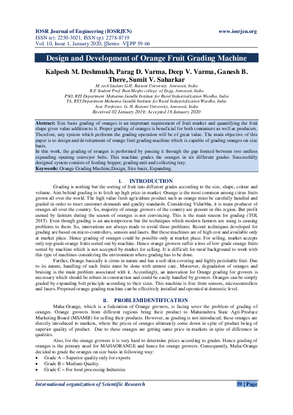 (PDF) Design and Development of Orange Fruit Grading Machine