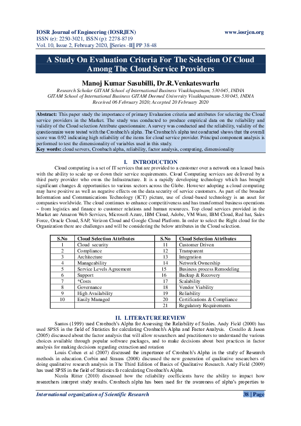 (PDF) A Study On Evaluation Criteria For The Selection Of Cloud Among ...