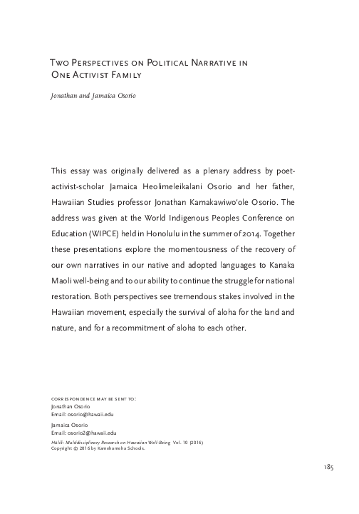 (PDF) Two Perspectives on Political Narrative in One Activist Family