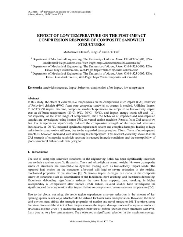 (PDF) EFFECT OF LOW TEMPERATURE ON THE POST-IMPACT COMPRESSION RESPONSE OF COMPOSITE SANDWICH ...