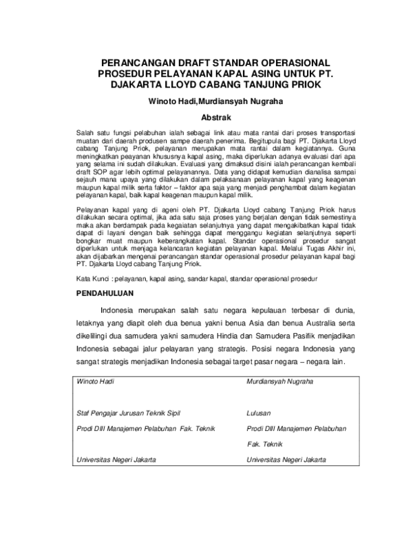 (PDF) PERANCANGAN DRAFT STANDAR OPERASIONAL PROSEDUR PELAYANAN KAPAL ...