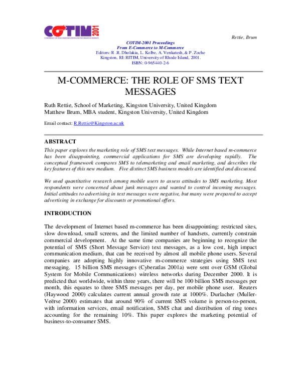 (PDF) M-commerce: the role of SMS text messages