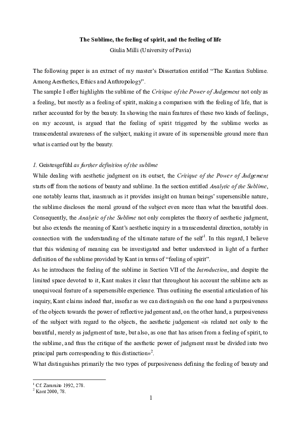 (PDF) The Sublime, the feeling of spirit and the feeling of life