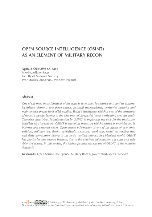 (PDF) Open source intelligence (OSINT) as an element of military recon
