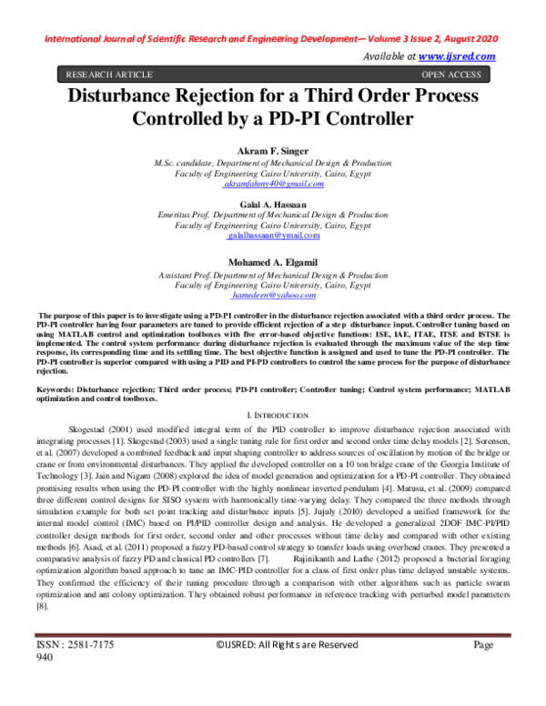 (PDF) Disturbance Rejection for a Third Order Process Controlled by a ...
