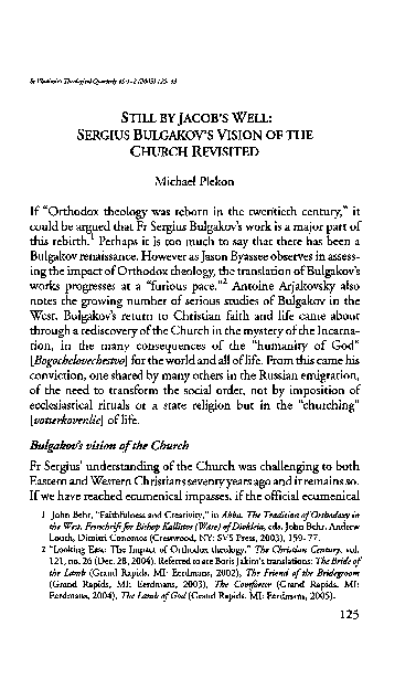 (PDF) "Still by Jacob's Well: Sergius Bulgakov's Vision of the Church ...