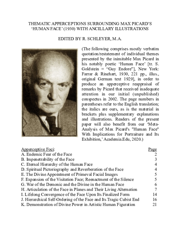 (PDF) Thematic Apperceptions Surrounding Max Picard's 'Human Face ...