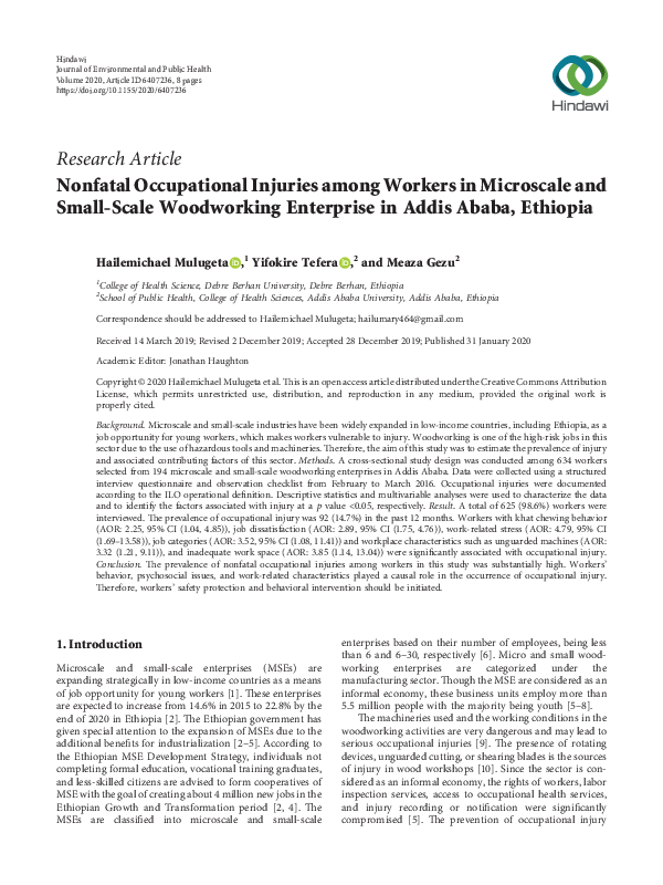 (PDF) Non fatal occupational injuries among workers in Ethiopia