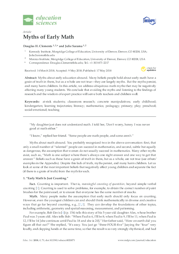 (PDF) Myths of Early Math