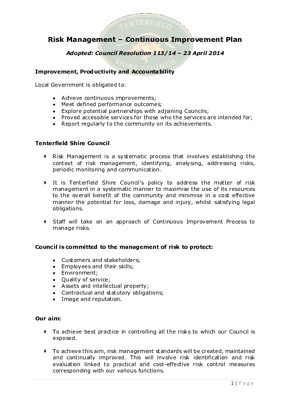 (PDF) Risk Management -Continuous Improvement Plan