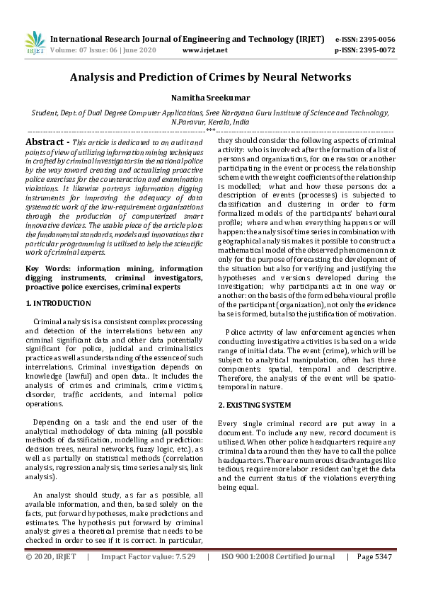 (PDF) IRJET- Analysis and Prediction of Crimes by Neural Networks
