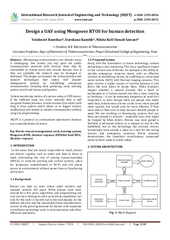 (PDF) IRJET- Design a UAV using Mongoose RTOS for human detection
