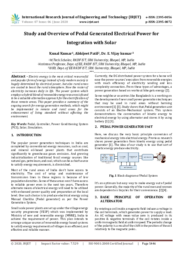 (PDF) IRJET- Study and Overview of Pedal Generated Electrical Power for ...