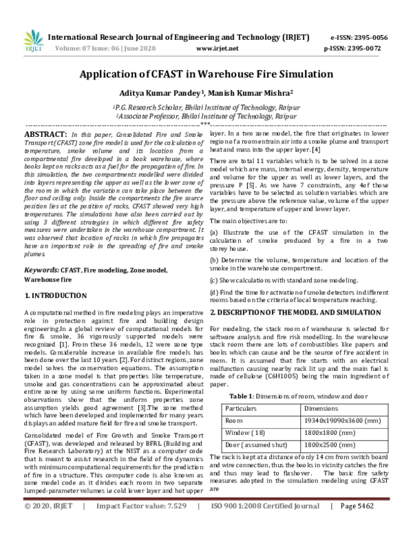 (PDF) IRJET- Application of CFAST in Warehouse Fire Simulation