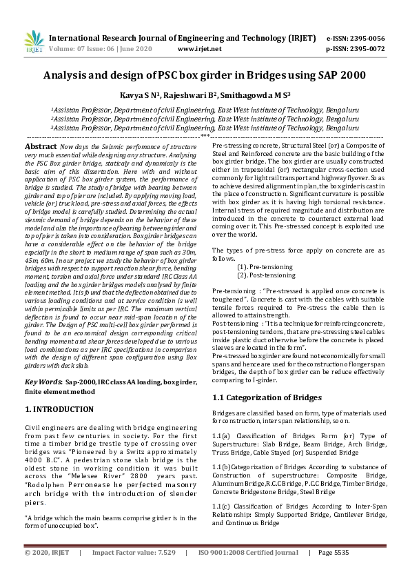 (PDF) IRJET- Analysis and design of PSC box girder in Bridges using SAP 2000