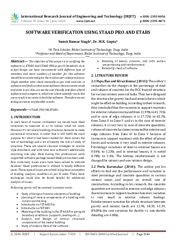 (PDF) IRJET- SOFTWARE VERIFICATION USING STAAD PRO AND ETABS