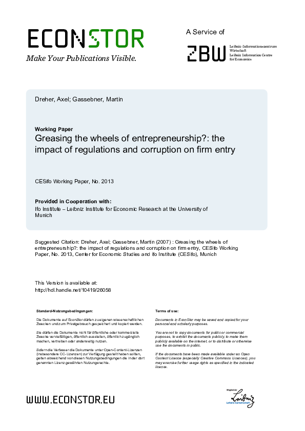 (PDF) Greasing the wheels of entrepreneurship - The Impact of ...