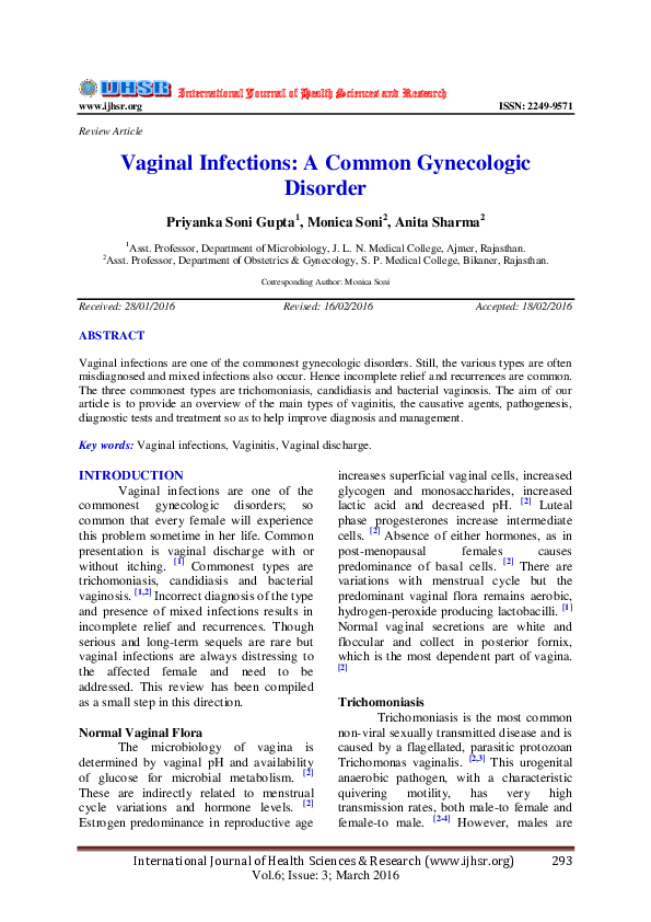 (PDF) Vaginal Infections: A Common Gynecologic Disorder