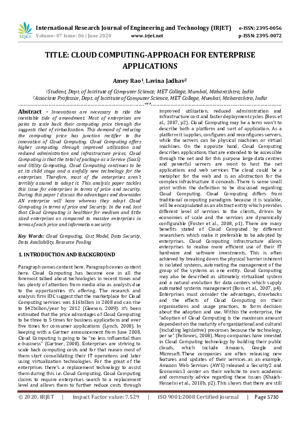 (PDF) TITLE: CLOUD COMPUTING-APPROACH FOR ENTERPRISE APPLICATIONS