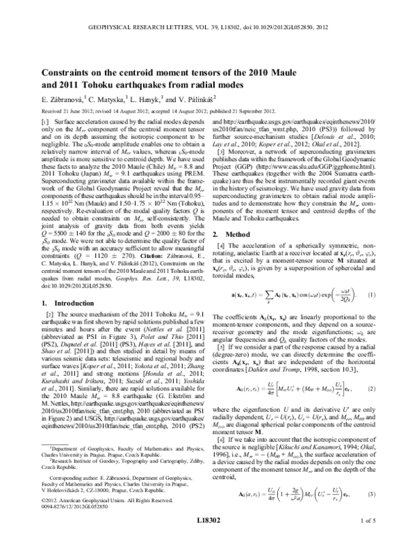 (PDF) Constraints on the centroid moment tensors of the 2010 Maule and ...
