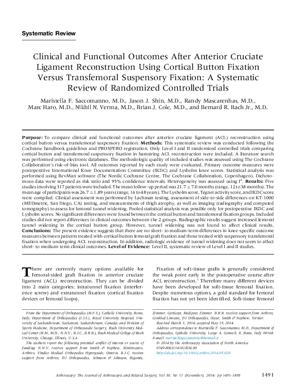 (PDF) Clinical and functional outcomes after anterior cruciate ligament ...
