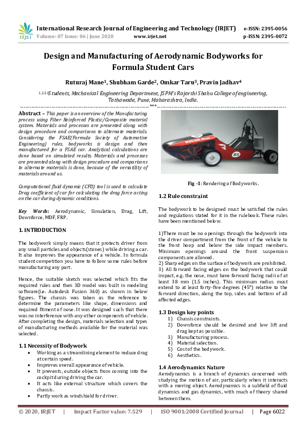 (PDF) IRJET- Design and Manufacturing of Aerodynamic Bodyworks for ...