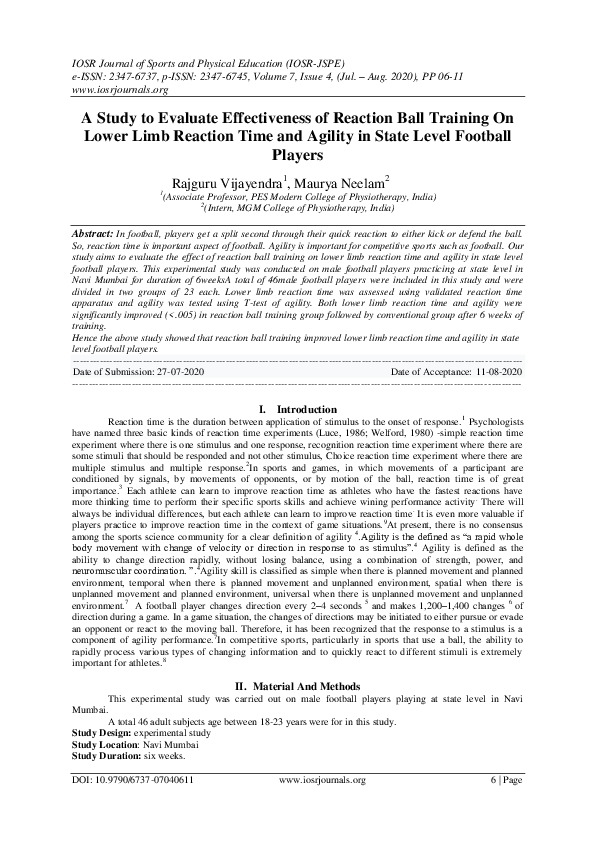 (PDF) A Study to Evaluate Effectiveness of Reaction Ball Training On ...
