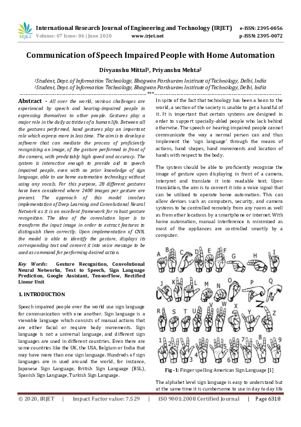 (PDF) IRJET-Communication of Speech Impaired People with Home Automation