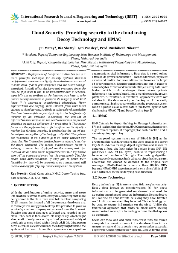 (PDF) Cloud Security: Providing security to the cloud using Decoy Technology and HMAC | IRJET ...