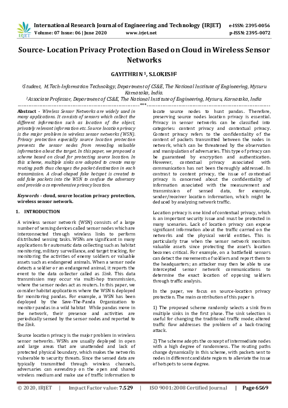 (PDF) IRJET- Source-Location Privacy Protection Based on Cloud in Wireless Sensor Networks