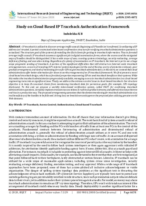 (PDF) IRJET- Study on Cloud Based IP Traceback Authentication Framework