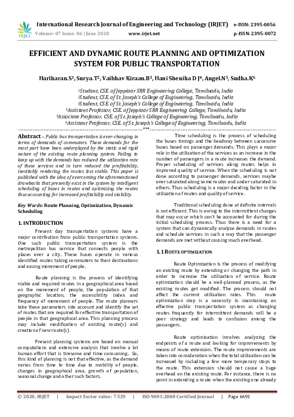 Pdf Efficient And Dynamic Route Planning And Optimization System For Public Transportation