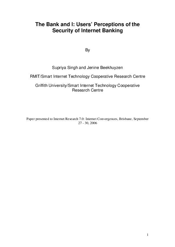 (PDF) The Bank and I: Users' Perceptions of the Security of Internet Banking