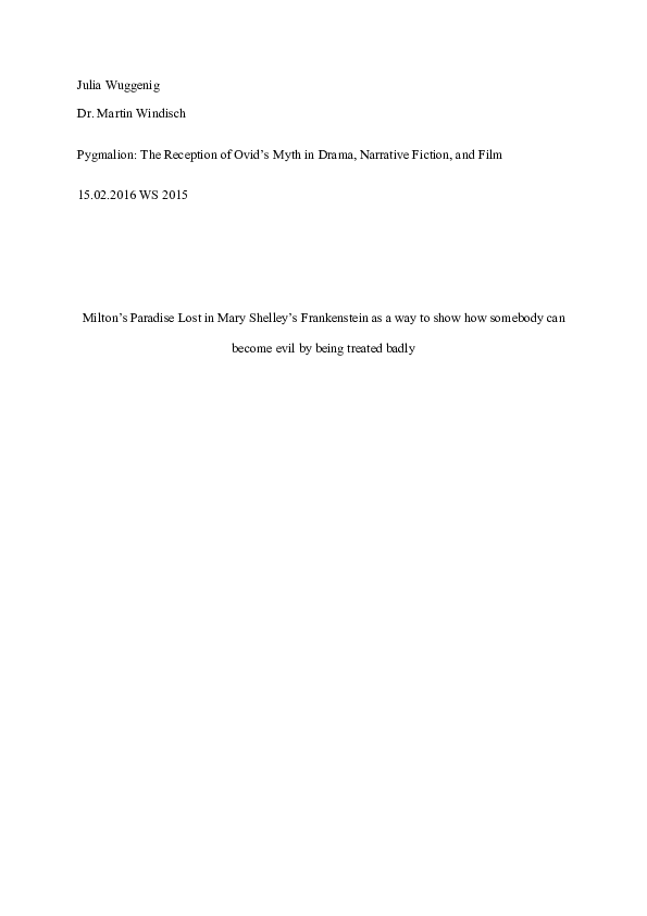 (PDF) Milton’s Paradise Lost in Mary Shelley’s Frankenstein as a way to ...