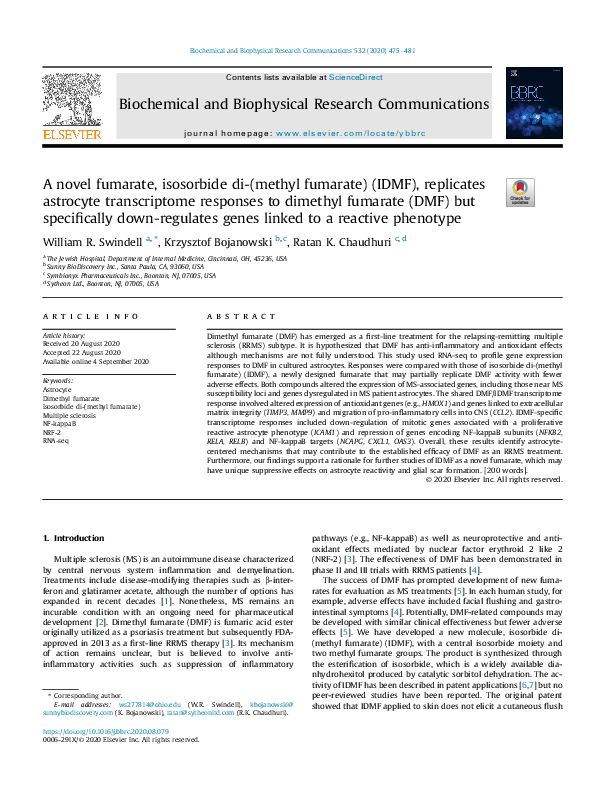 (PDF) A novel fumarate, isosorbide di-(methyl fumarate) (IDMF ...