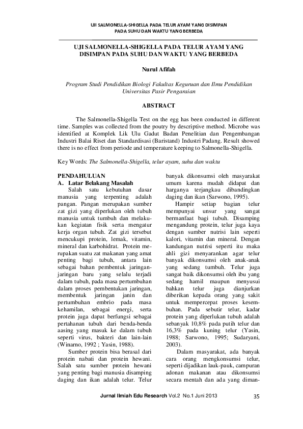 (PDF) UJI SALMONELLA-SHIGELLA PADA TELUR AYAM YANG DISIMPAN PADA SUHU ...