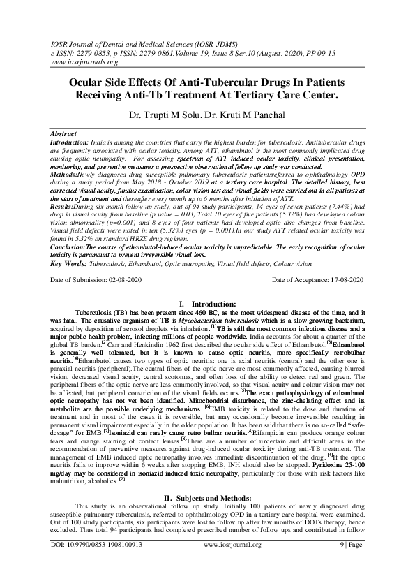 (PDF) Ocular Side Effects Of Anti-Tubercular Drugs In Patients ...