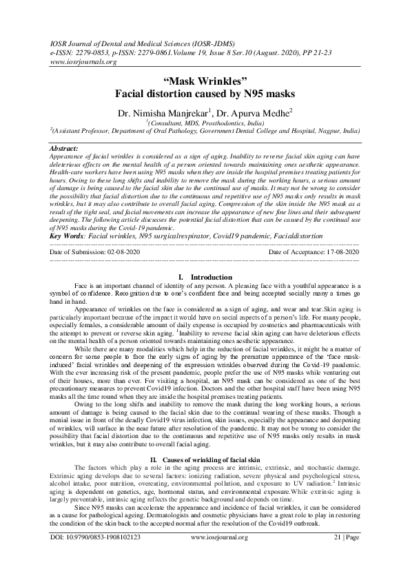 (PDF) "Mask Wrinkles" Facial distortion caused by N95 masks