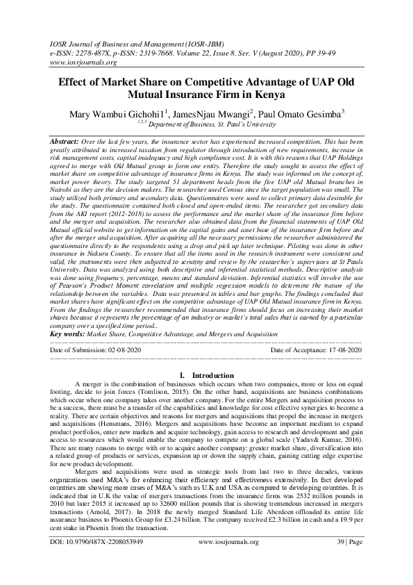 (PDF) Effect of Market Share on Competitive Advantage of UAP Old Mutual ...