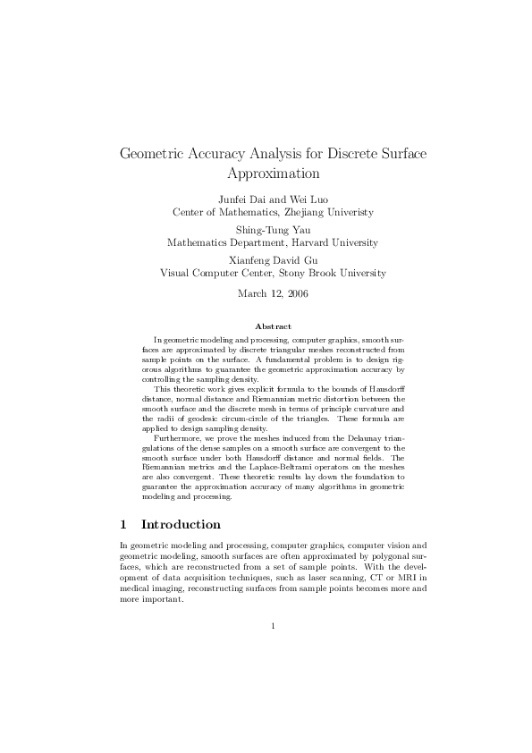 (PDF) Geometric accuracy analysis for discrete surface approximation