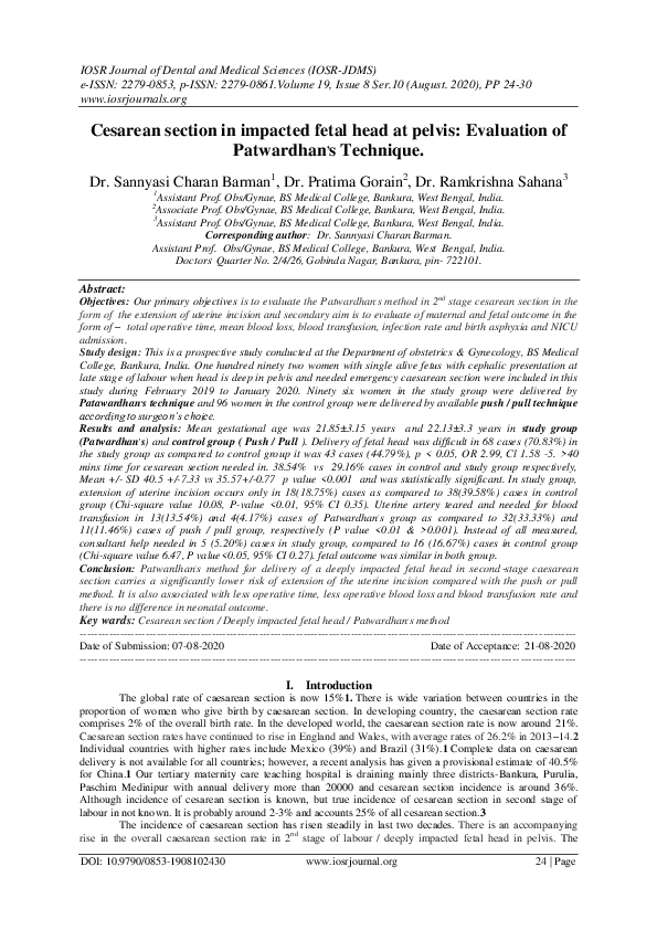 (PDF) Cesarean section in impacted fetal head at pelvis: Evaluation of ...