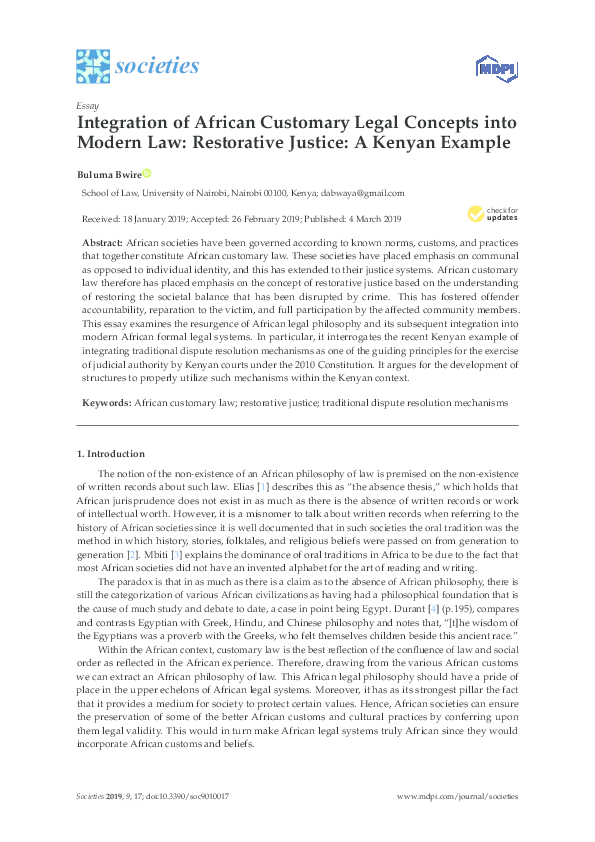 (PDF) Integration of African Customary Legal Concepts into Modern Law ...