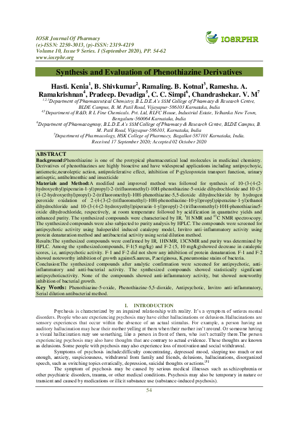 (PDF) Synthesis and Evaluation of Phenothiazine Derivatives