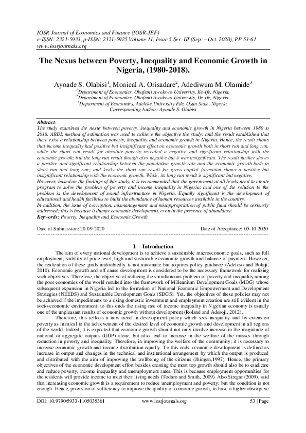 (PDF) The Nexus between Poverty, Inequality and Economic Growth in Nigeria, (1980-2018